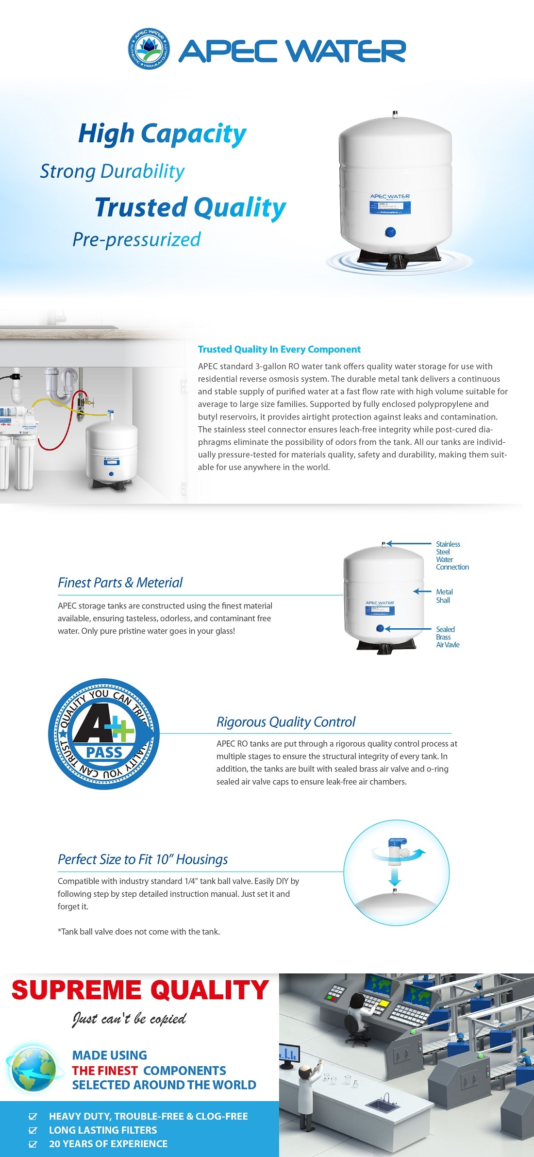 APEC Water Systems 3 Gal. Pre-Pressurized Residential Reverse Osmosis Drinking Water Storage ...